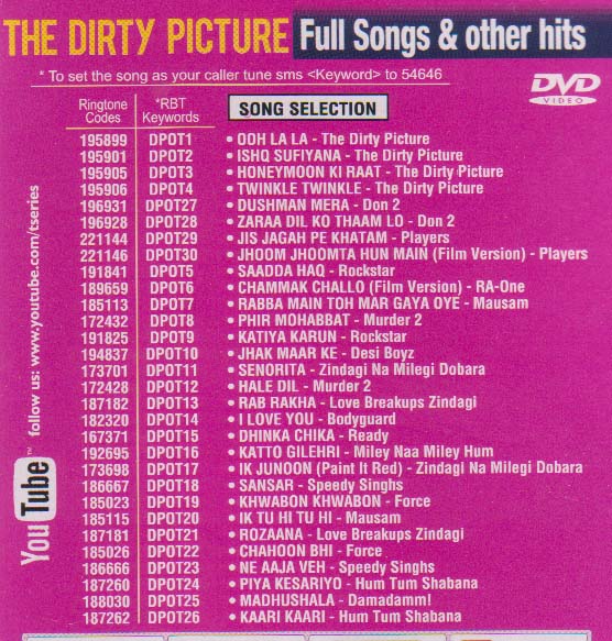 Description - The Dirty Picture Hindi Songs DVD